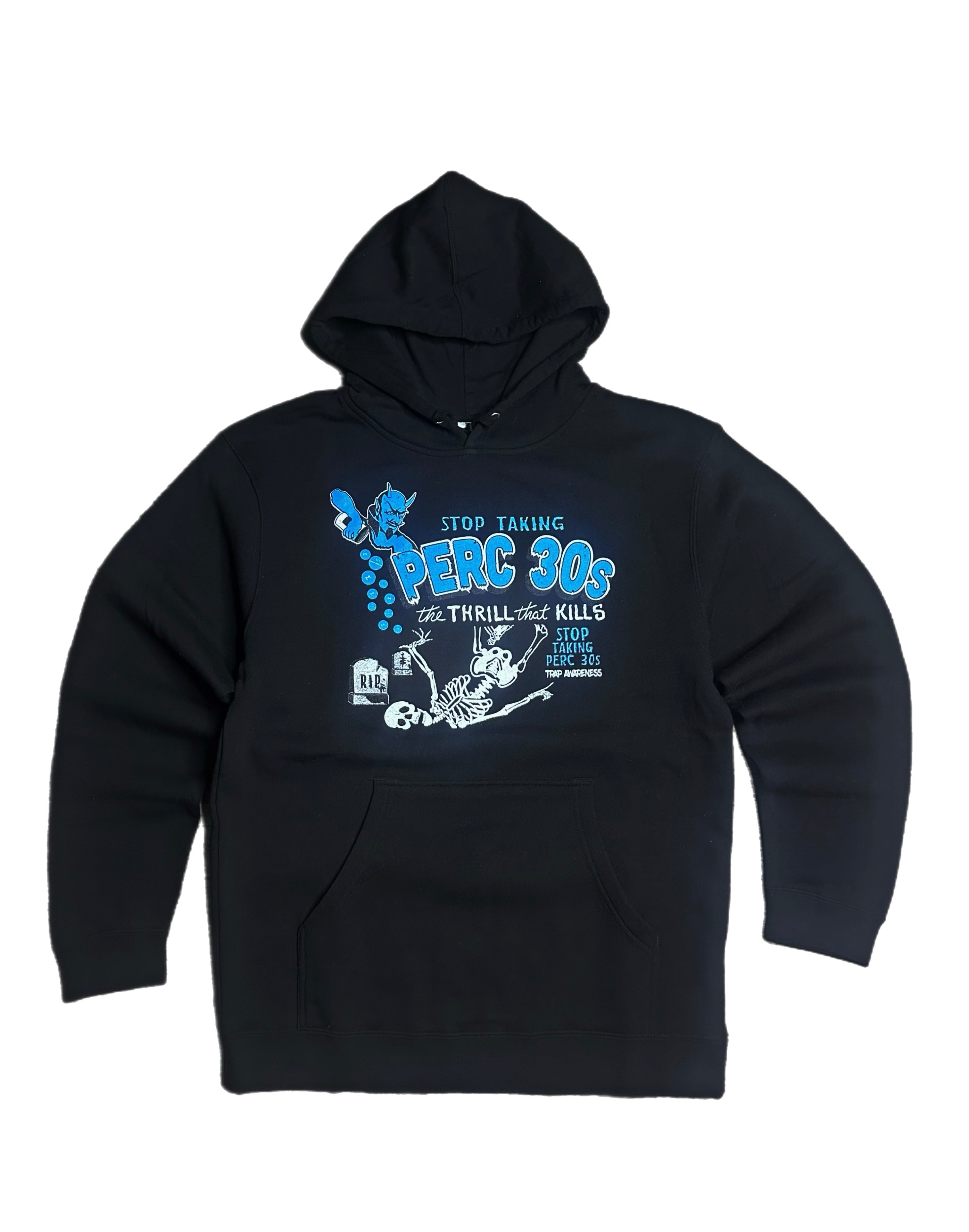 STOP TAKING PERC 30s Hoodie (Black/Blue) – Trap Live$ Matter